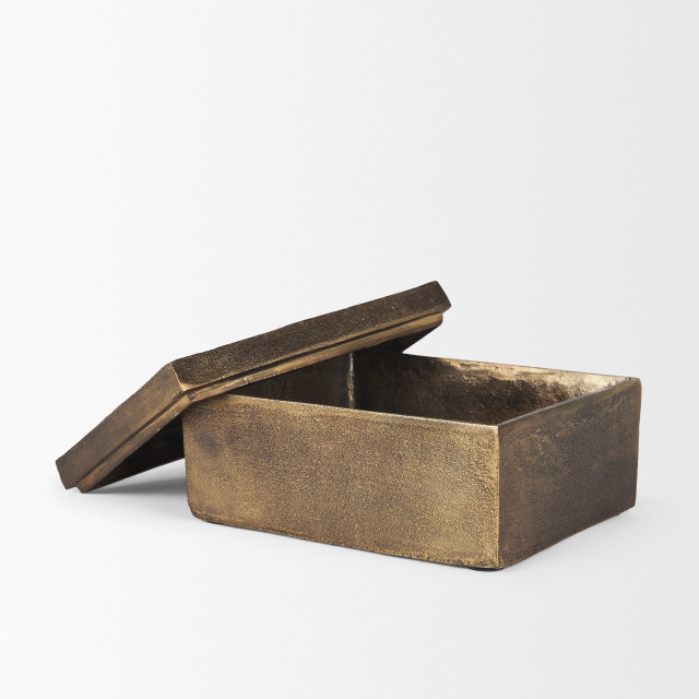 Porschia Large Antiqued Gold Metal Decorative Box, 9.8L x 7.9W x 4.7H ...