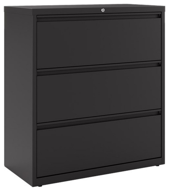 Pemberly Row 36" Wide 3 Drawer Metal Lateral File Cabinet - Black - 2 ...