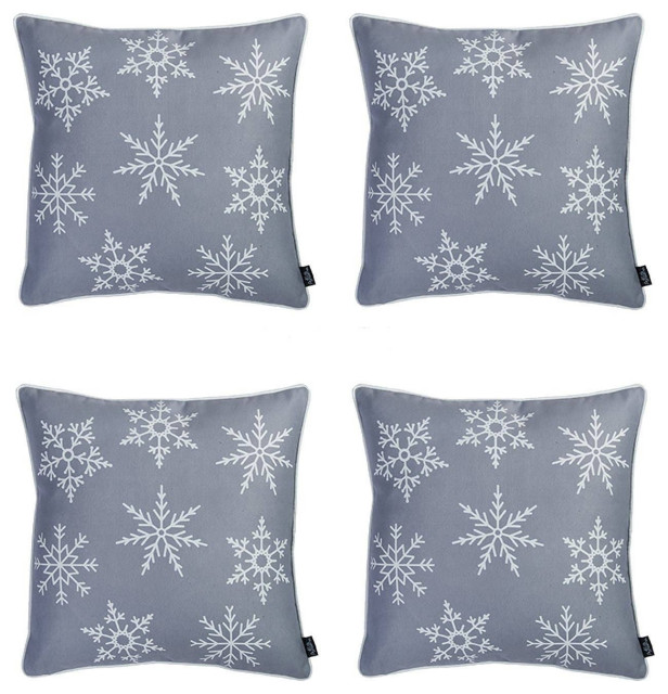 Set of 4 Gray and White Snowflakes Throw Pillows - Contemporary ...