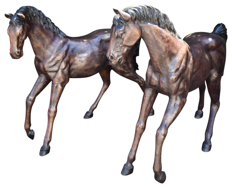 Pair Of Very Detailed Young Horses, Foals, Bronze Statues Size: 56" x ...