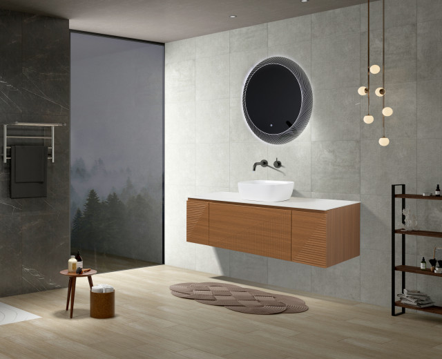 Simon Series Wall Mount Vanity With a Porcelain Vessel Sink, 60 ...