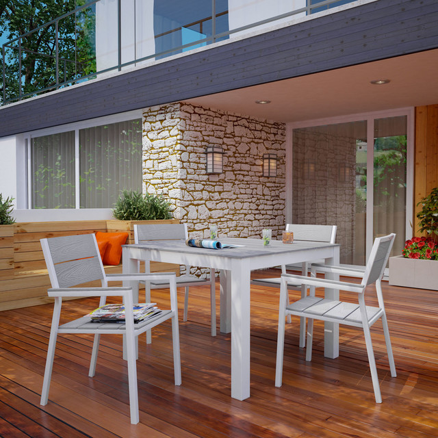 Modern Contemporary Set of 5, Outdoor Patio Dining Set, Gray, Polywood ...