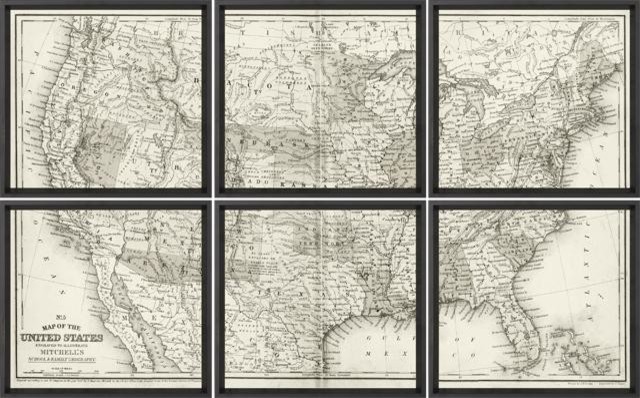 6-Piece United States Sectional Map Framed Art Print Set - Contemporary ...