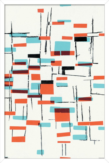 Abstract - White with Blue and Orange Rectangles, 22.375" x 34 ...