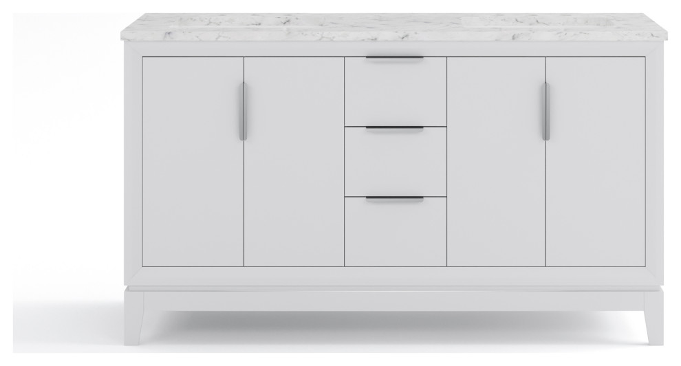 Elizabeth 60" Double Sink Carrara White Marble Vanity, Pure White ...