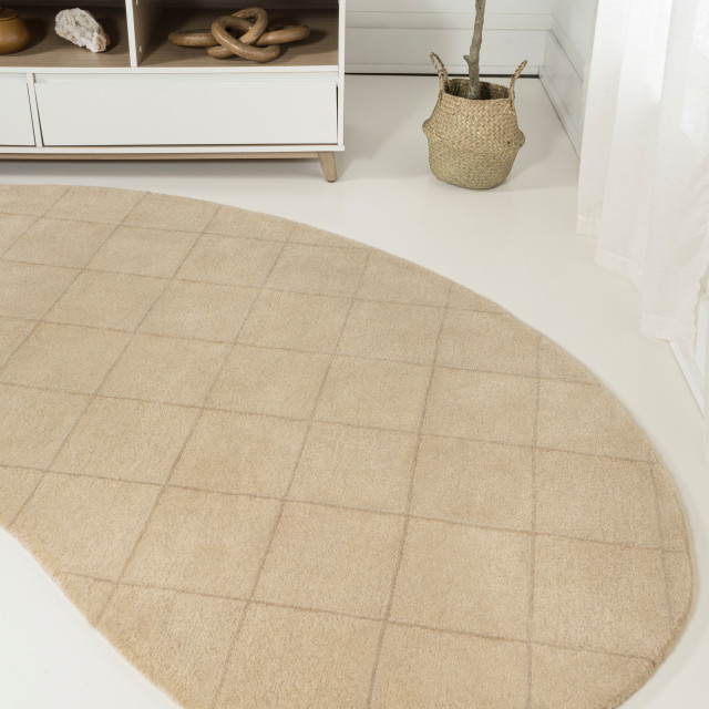 Bean Modern Plaid Grid Handwoven Wool Rug, 6 Ft. X 9 Ft. - Contemporary ...