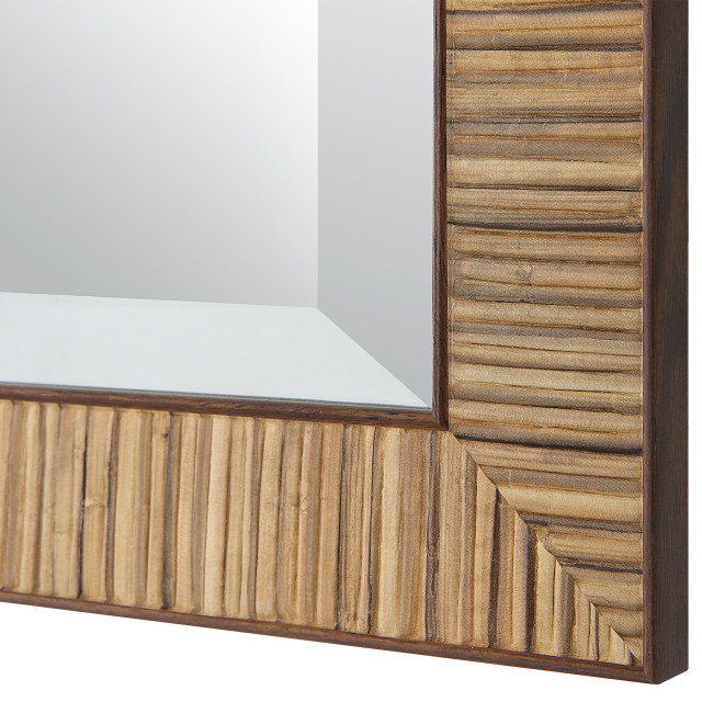 Faux rattan wrap with a dark brown finish wall mirror - Tropical ...