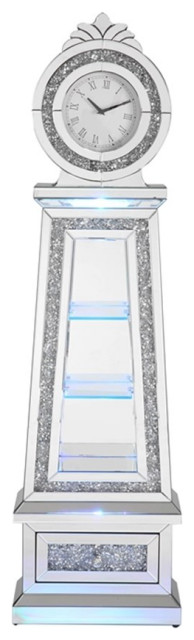 ACME Noralie Grandfather Clock in Mirrored & Faux Diamonds ...