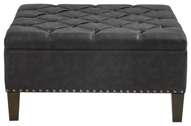 Madison Park Lindsey Tufted Square Cocktail Ottoman With Charcoal Mp101