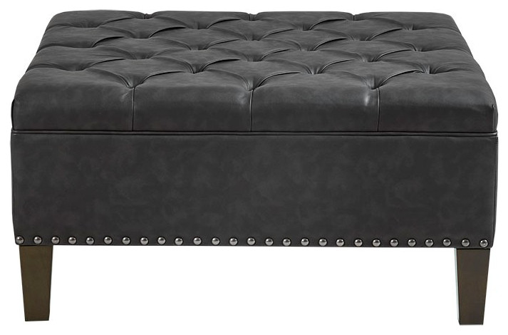 Madison Park Lindsey Tufted Square Cocktail Ottoman With Charcoal Mp101