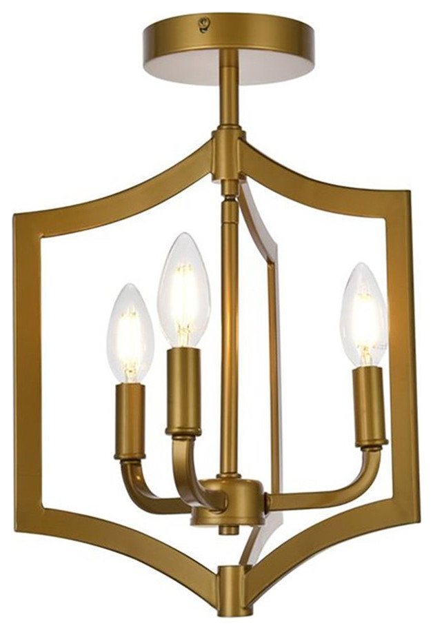 Living District Kiera 3-Light Mid-Century Metal Flush Mount in Brass ...