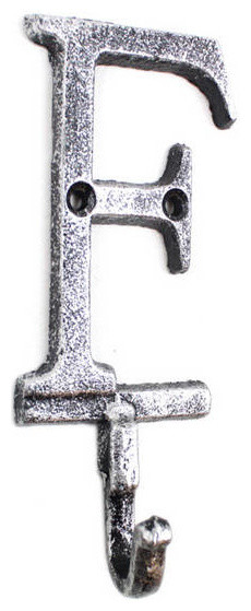 Rustic Silver Cast Iron Letter F Alphabet Wall Hook 6'' - Industrial ...