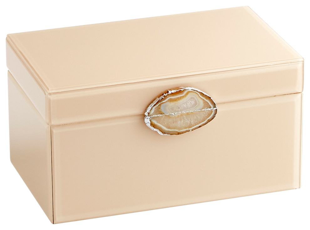 Bijou Container, Beige, Agate Stone, Glass, Wood, 12"W (10743 MGN6A ...