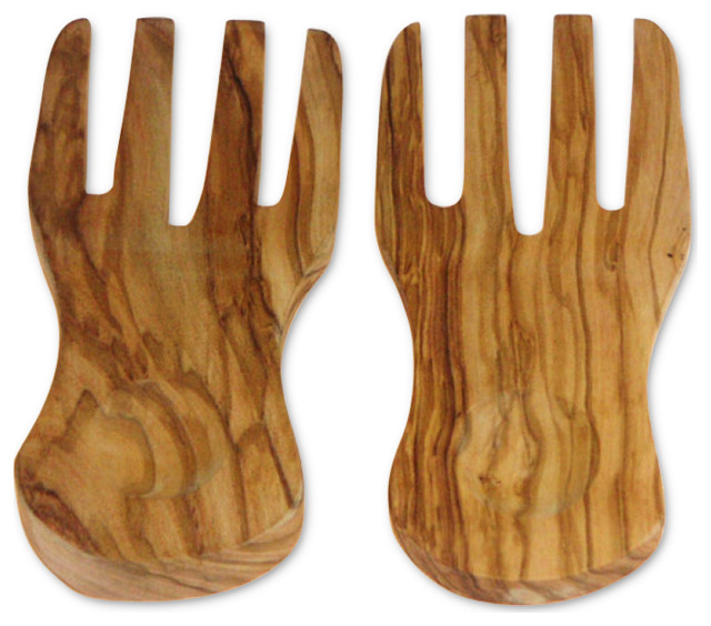 Berard Curved Olive Wood 2 Piece 7.7 Inch Server Hands Set ...