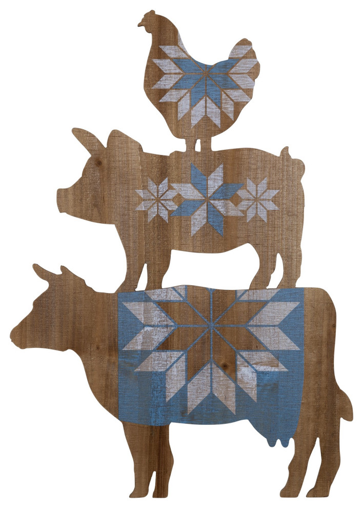 Wooden Stacked Farm Animal Wall D"cor - Farmhouse - Wall Accents - by ...
