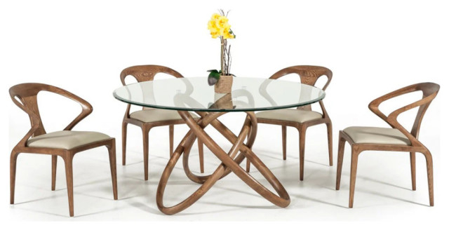 Vianna Modern Round Glass & Walnut Dining Table - Transitional - Dining ...
