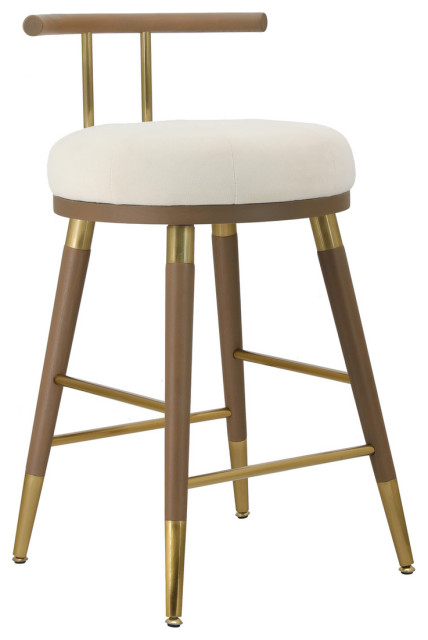 Walnut Ash Wooden Stool, Cream Velvet Counter Stool, Tufted Gold Round ...