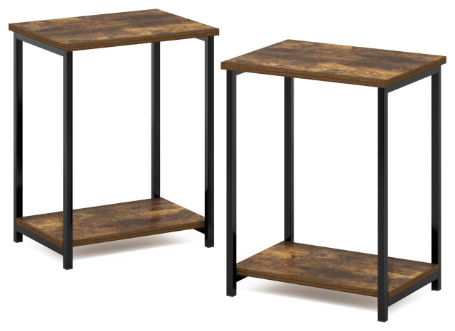 Furinno Simplistic Industrial Metal Frame End Table 2-Pack Amber Pine ...
