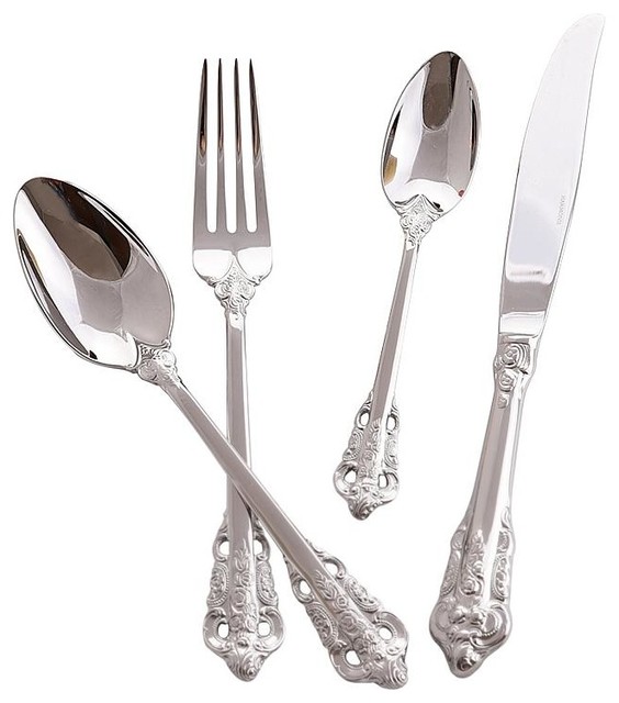 16-Piece Mirror Polished 18/10 Stainless Steel Vintage Flatware Set (4 ...