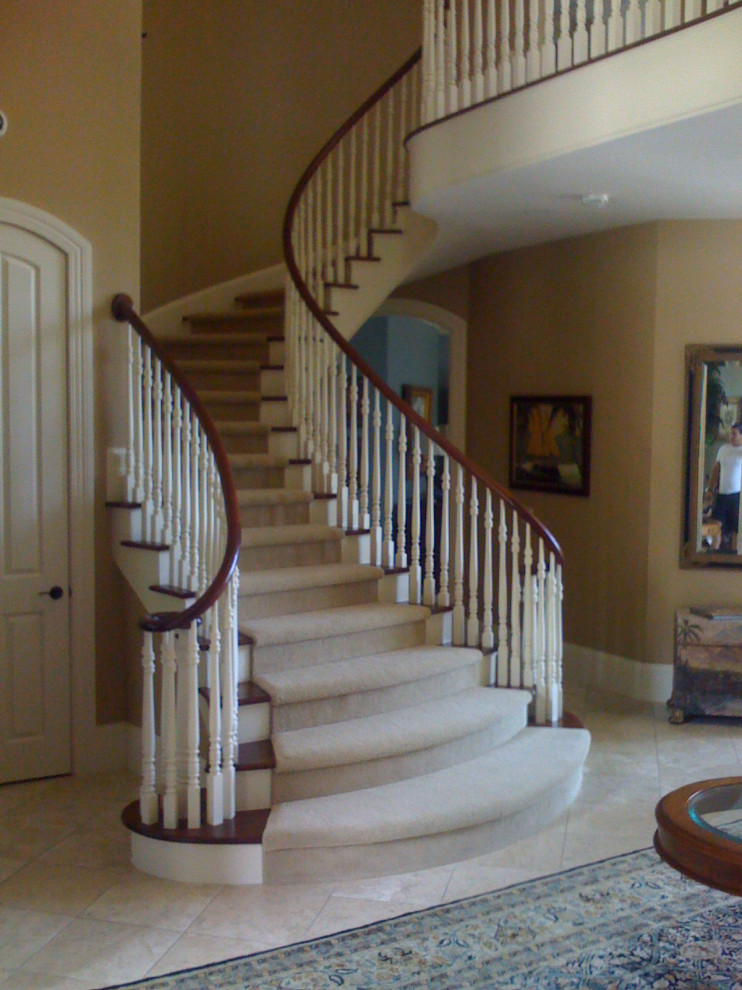 Custom Flared Staircase with Painted and Stained Wooden Parts ...