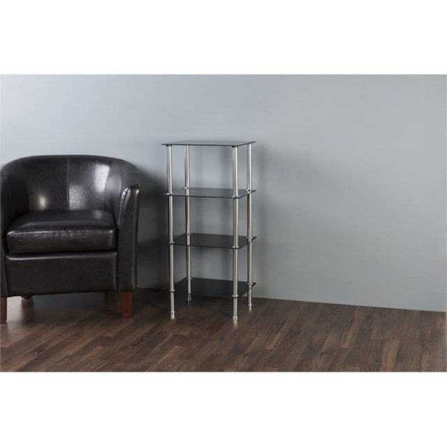 AVF Transitional Steel and Glass Small 4-Tier Shelving Unit in Black ...