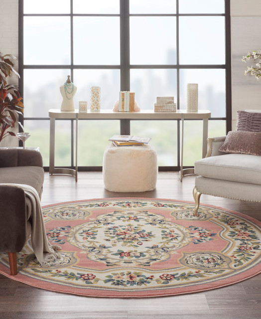 Nourison Aubusson ABS1 Area Rug, Pink, 7'10" x Round - Victorian - Area ...