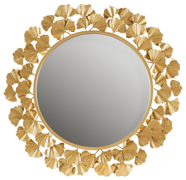 Martha Stewart Eden Gold Gingko Leaf Round Wall Mirror 30.5" - Contemporary - Wall Mirrors - by ...