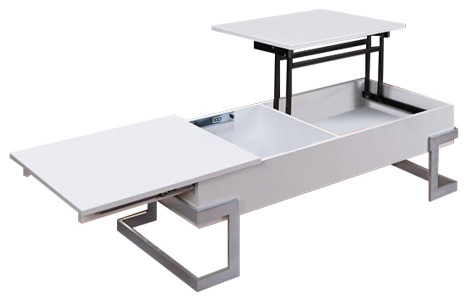 47" White And Silver Rectangular Lift Top Coffee Table - Contemporary - Coffee Tables - by ...