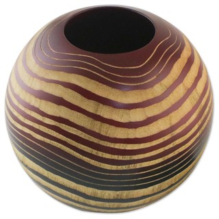 Handmade Ripple Effect Wood decorative vase - Thailand - Contemporary ...
