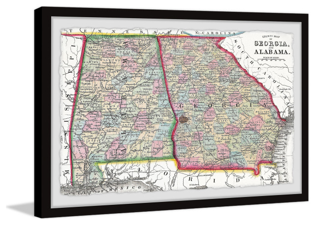 "Vintage Map of Georgia and Alabama" Framed Painting Print, 36x24 ...