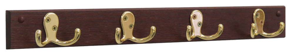 2 Double Prong Hook Rail/Coat Rack, Brass Hooks, Black - Traditional ...