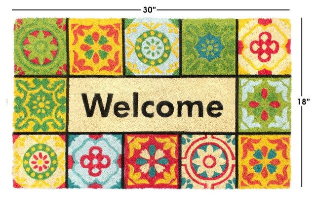 Bleah Handloom Woven & Printed Welcome Folk Rubber Doormat, 18"x30", 18 ...