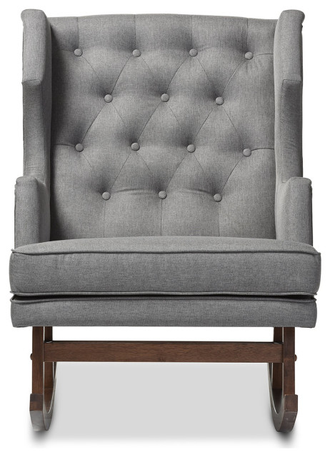 Mid-Century Upholstered Wingback Rocking Chair with Button Tufting ...