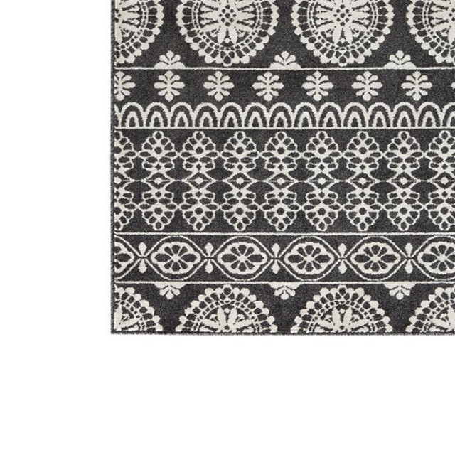 Machine Woven Fabric Rug with Tribal Pattern, Medium, Gray and White ...
