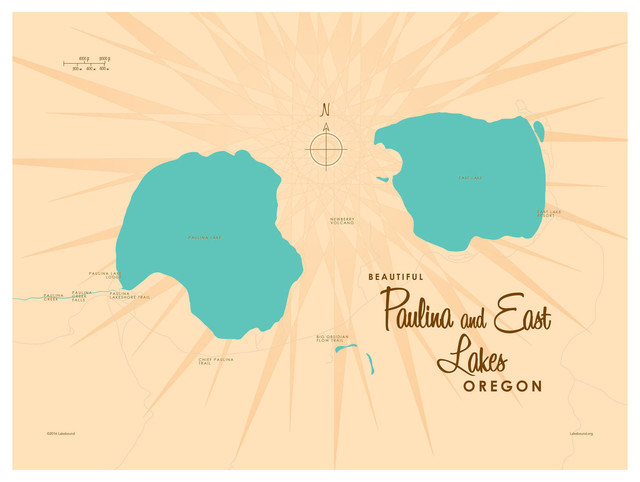 Lakebound Paulina & East Lakes Oregon Map Art Print, 9"x12 ...