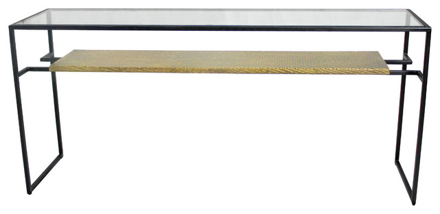 Orlando Cooper Table With Glass Top and Bronze Metal Cladded Shelf on ...