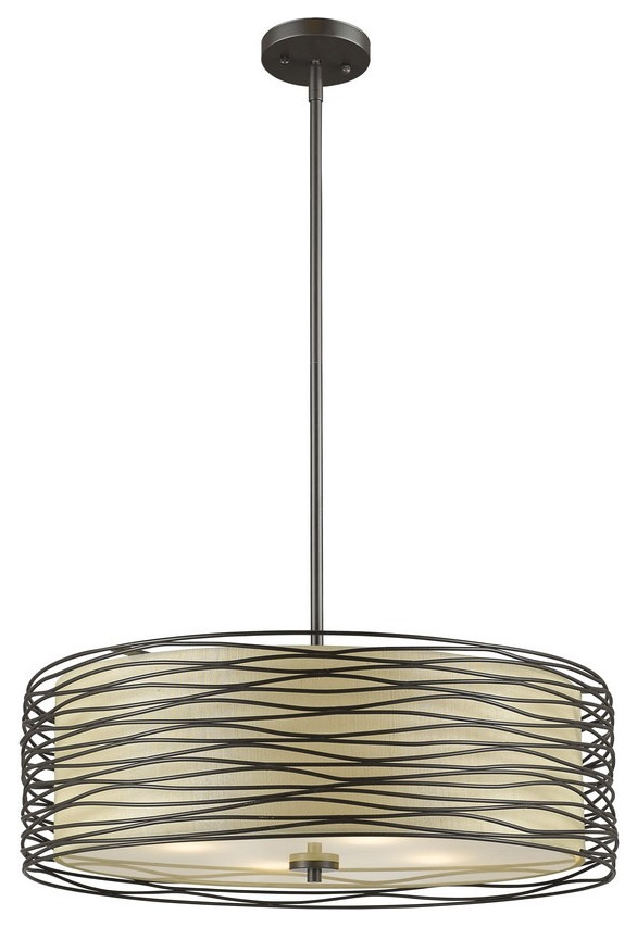 3 Light Pendant in Rustic Style - 18 Inches Wide by 6.25 Inches High ...