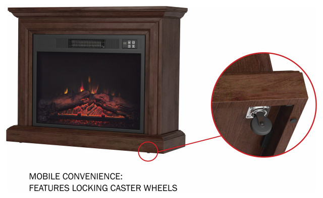 Mobile Electric Fireplace With Mantel, Portable Heater on Wheels With ...
