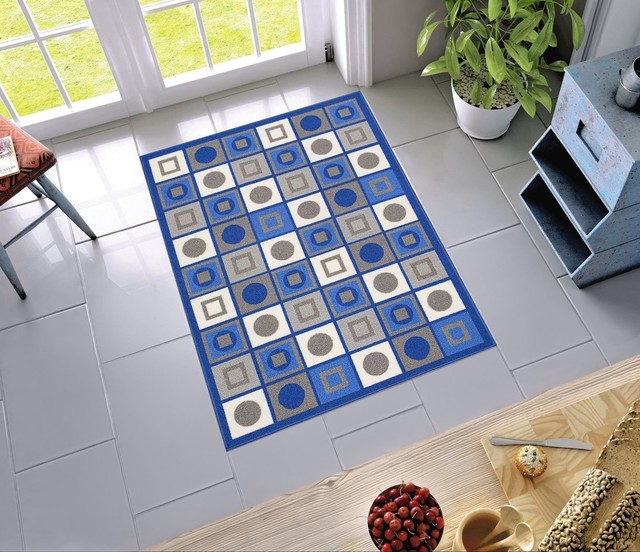 Well Woven Kings Court Kensington Blue Modern Squares Circle Area Rug ...