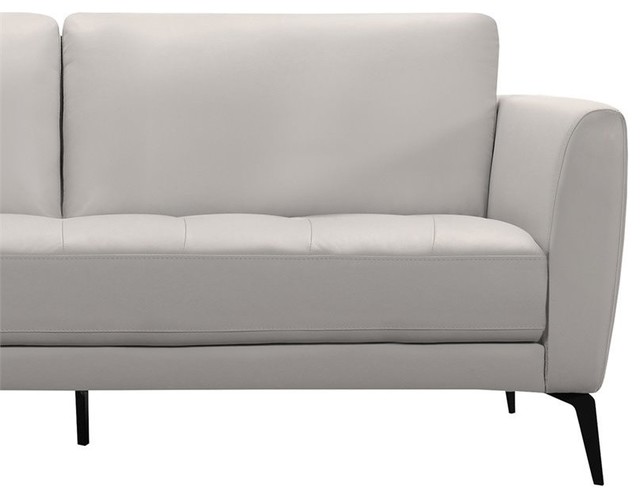 Natural Greige Modern Leather and Metal Sofa in Dove Gray/Black ...