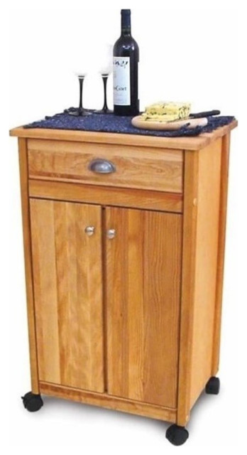 Pemberly Row Wood Cuisine Butcher Block Kitchen Cart in Natural ...