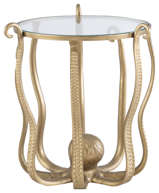 Unique Side Table, Octopus Shaped Aluminum Base With Round Clear Glass ...