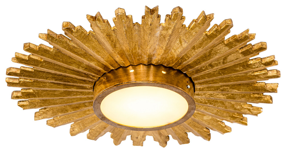 21.65 in LED Modern Solar Shape Wood Flush Mount Lighting ...