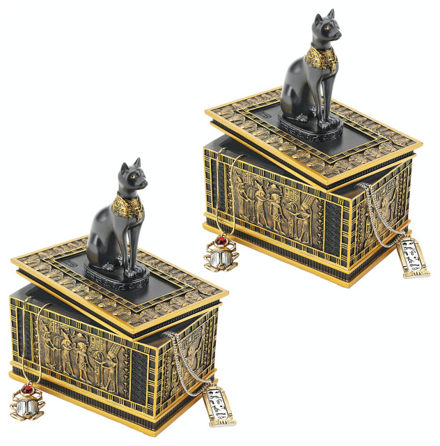 Royal Bastet Egyptian Boxes, Set of 2 - Traditional - Decorative Boxes ...
