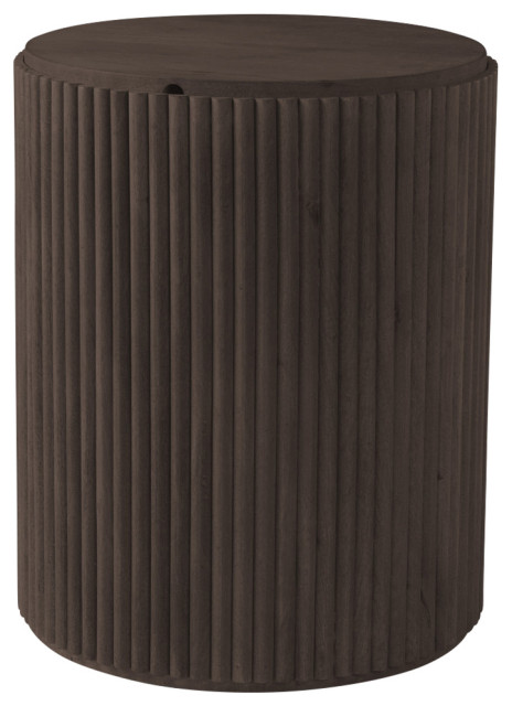 Terra Dark Brown Solid Wood Fluted Round Side Table - Transitional ...