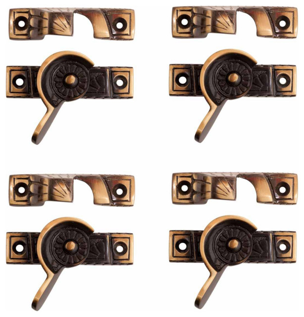 4 Piece Ornate Solid Antique Brass Window Sash Lock Renovators Supply ...