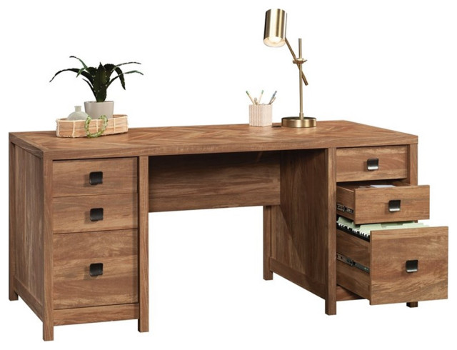 Sauder Cannery Bridge Engineered Wood Executive Desk in Sindoori Mango ...