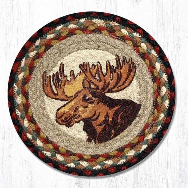 Moose Portrait Hand Printed Round Sample Rug - Rustic - Area Rugs - by ...