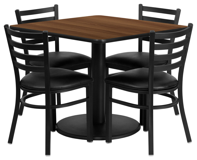 36'' Square Walnut Laminate Table Set, 36"W x 36"D x 30"H ...