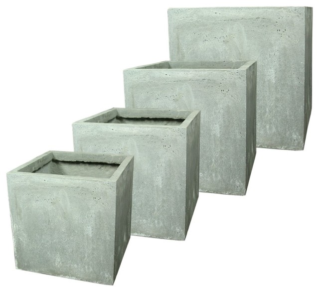 Square Fiber Clay Pots (Set of 4) - Transitional - Outdoor Pots And ...